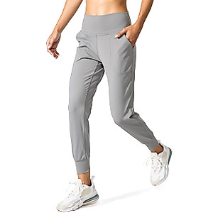 G Gradual Women's Joggers High Waisted Yoga Pants with Pockets Loose Leggings for Women Workout, Athletic, Lounge (Light Grey, Small)