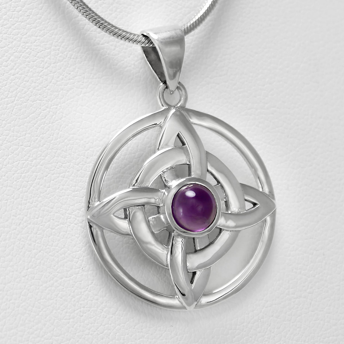 Moonlight Mysteries Celtic Witches Knot Amethyst Pendant - .925 Sterling Silver Wiccan Witchcraft Jewelry - (1 Inch Diameter)