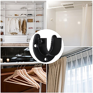 ABuff 10 Pack Stainless Steel Closet Rod Bracket, 1-1/4 Inch Closet Rod Holder, Heavy Duty Closet Rod Support Brackets, U Shaped Closet Pole Sockets Flange Rod Holder for Closet, Curtain Rod (Black)