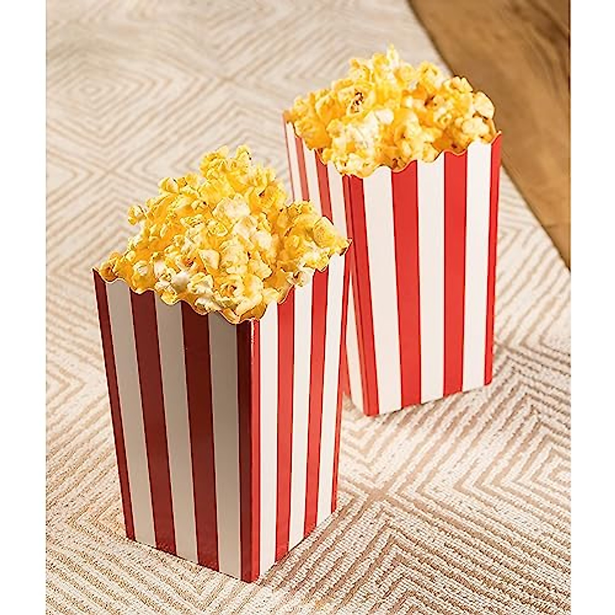 100 Pack Paper Popcorn Boxes for Movie Night and Birthday Party Supplies, Red & White, 5.5 in