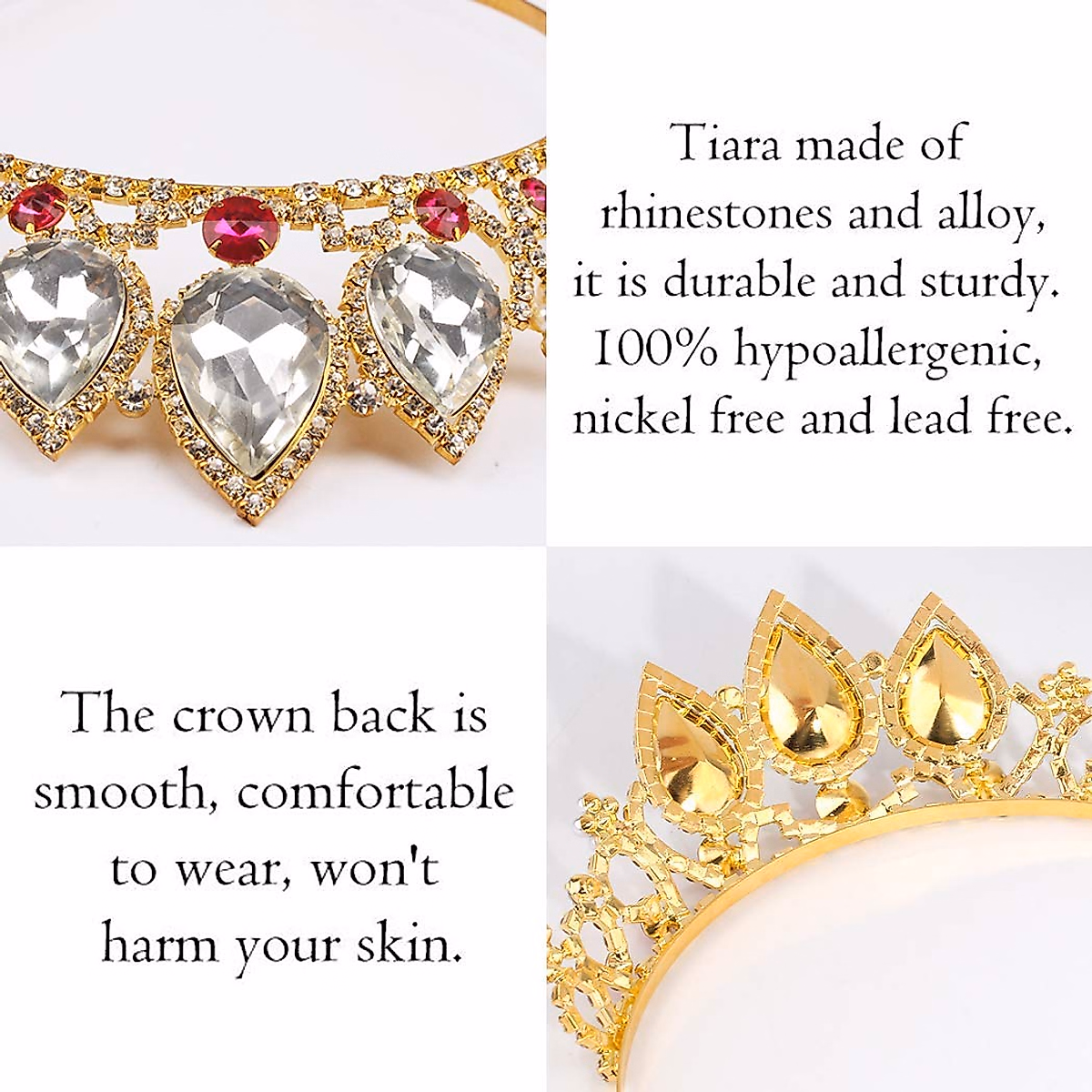 COCIDE Girls Crystal Tiara Gold Birthday Crown Rapunzel Pearl Headband for Kid Rhinestone Princess Hairpiece for Women Red Gem Wedding Hair Accessories for Flower Girls Halloween Costume Cosplay Gift