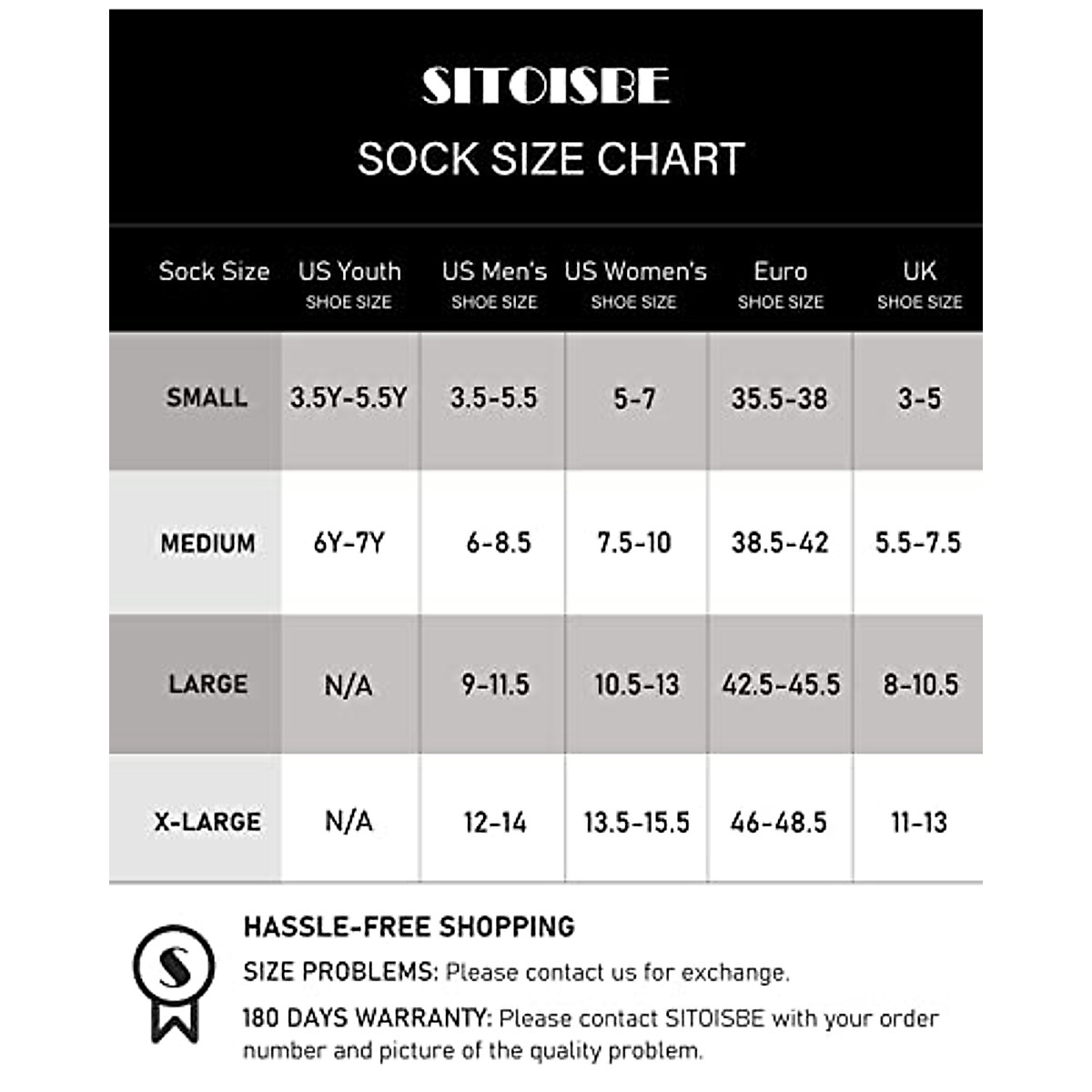 SITOISBE Cushioned Compression Unisex Mid-crew Socks 4-Pack, X-Large, Black Gray Blue White