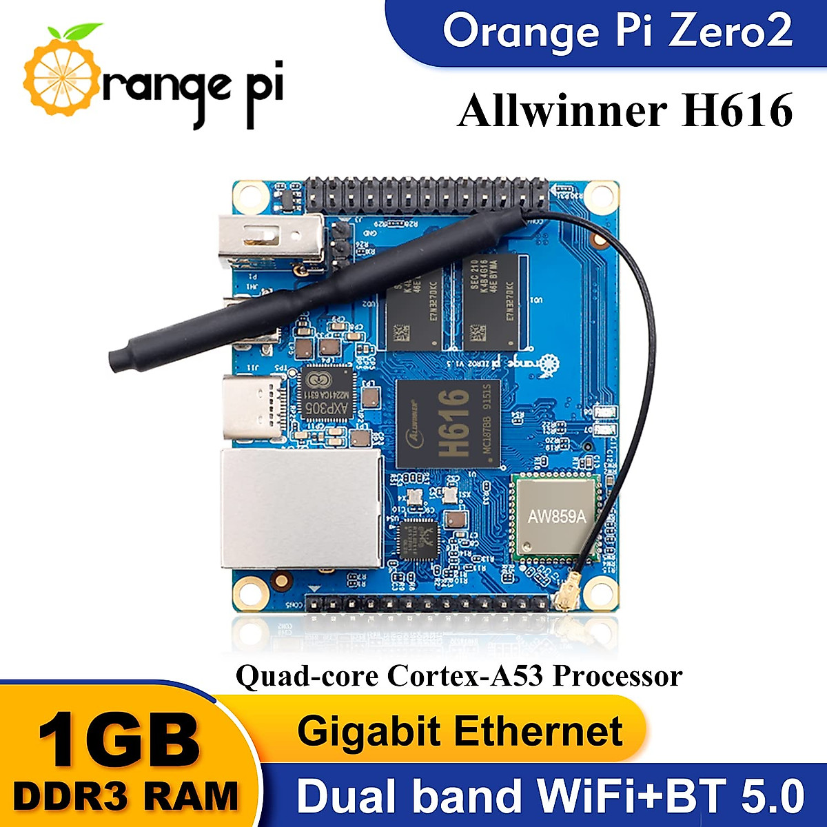 Orange Pi Zero 2 1GB DDR3 Allwinner H616 Quad Core 64 Bit with 2MB SPI Flash, Support WiFi and BT5.0,Gigabit Ethernet, Open Source Single Board Computer Run Android,Ubuntu,Debian(Zero2)