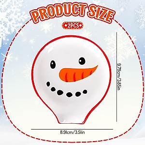 Whaline 2Pcs Christmas Coffee Spoon Rest Snowmen Ceramic Teaspoon Holder Xmas Holiday Sauce Dishes Dipping Bowl Ring Dish for Teacher Gift Kitchen Office Bar Coffee Stirrers