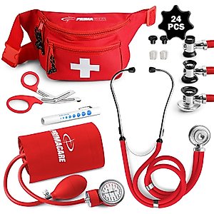 Primacare CSKB-9181-RD Blood Pressure Kit with Sprague Rappaport Stethoscope, Professional Series Fanny Pack Combo, Red (Pack of 24)
