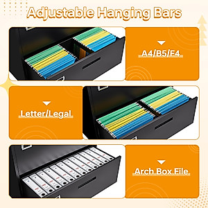 Lateral File Cabinet with Lock 2 Drawer Metal Filing Cabinet, Lateral Filing Cabinet with Lock for Home Office, Locking Metal Steel Wide File Cabinet for Legal/Letter A4 Size Black