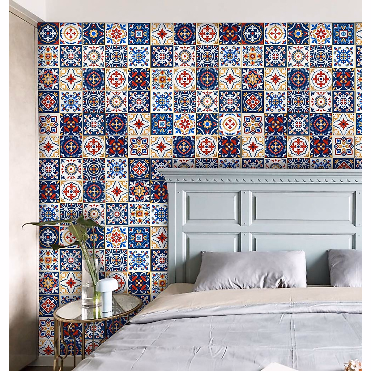 Peel and Stick Wallpaper Boho Colorful Tile Contact Paper Removable Boho Wallpaper Self Adhesive Wallpaper Waterproof Contact Paper Decorative Cabinets Furniture Shelf Drawer Liner 17.7"x78.7"