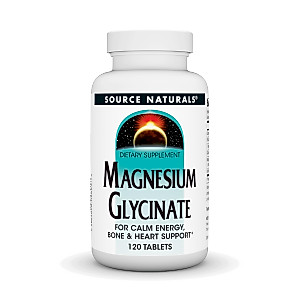 Source Naturals Magnesium Glycinate, for Calm Energy, Bone & Heart Support*, 200 mg per Serving - 120 Tablets