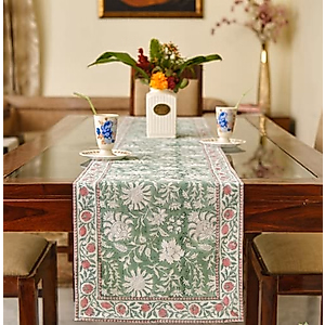 Ridhi Mint Green Tablerunners 100% Cotton Decorative Table Cover for Home, Kitchen, Dining, Cocktail Party Parties Family Dinners Wedding Thanksgiving/Christmas