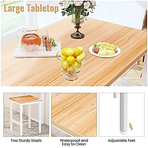 Recaceik 3 Piece Dining Table Set for 2, Space Saving Kitchen Table Set with 2 Stools, Metal Frame and MDF Board Dinette Table and Chairs, Dining Room Table Set for Kitchen, Small Space, Walnut