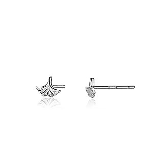 Rofeego Sterling Silver Ginkgo Leaf Initial Stud Earrings for Girls Women Sensitive Ears,Tiny Hypoallergenic Cartilage Post Earrings with Gift Box