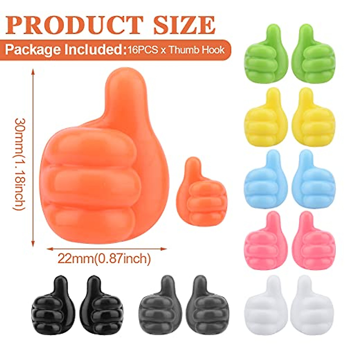 CfoPiryx 16pcs Self Adhesive Thumb Hook, Silicone Wall Storage Cable Clip, Removable Self Adhesive Thumb Hook Holder Cable Clip Organizer Hook for Cable Clip Key Makeup Brush(Size:16pcs)