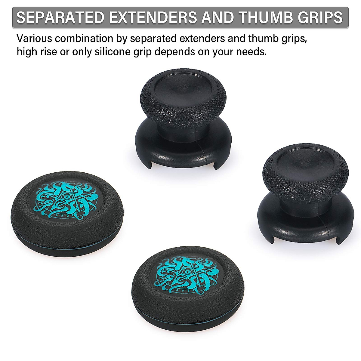 Playrealm FPS Thumbstick Extender & Printing Rubber Silicone Grip Cover 2 Sets for Xbox Series X/S & Xbox One Controller(Deep Sea Demon Tentacle)