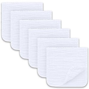 Sunny zzzZZ 6 Pack Muslin Burp Cloths - Ultra-Soft 100% Cotton Baby Boy & Girl Newborn Essentials - Large 20'' x 10'' Super Absorbent Milk Spit UP Washcloths - Unisex Burpy Cloths - White