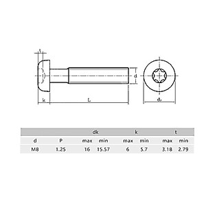cSeao 10pcs M8 25mm Torx in Pin Button Head Security Screws, Tamper Proof Screws, Plain Finish, 18-8 / A2-70 304 Stainless