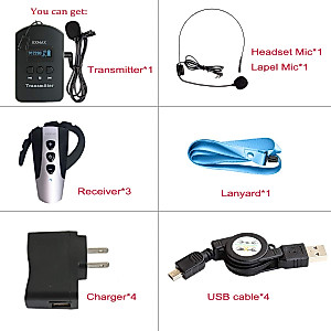 EXMAX EXD-6824 2.4G Wireless Voice Audio Tour Guide System Interpreter Translation Equipment for Churches Business Convention Tour Guide Teaching Training Private Talking (1 Transmitter 3 Receivers)