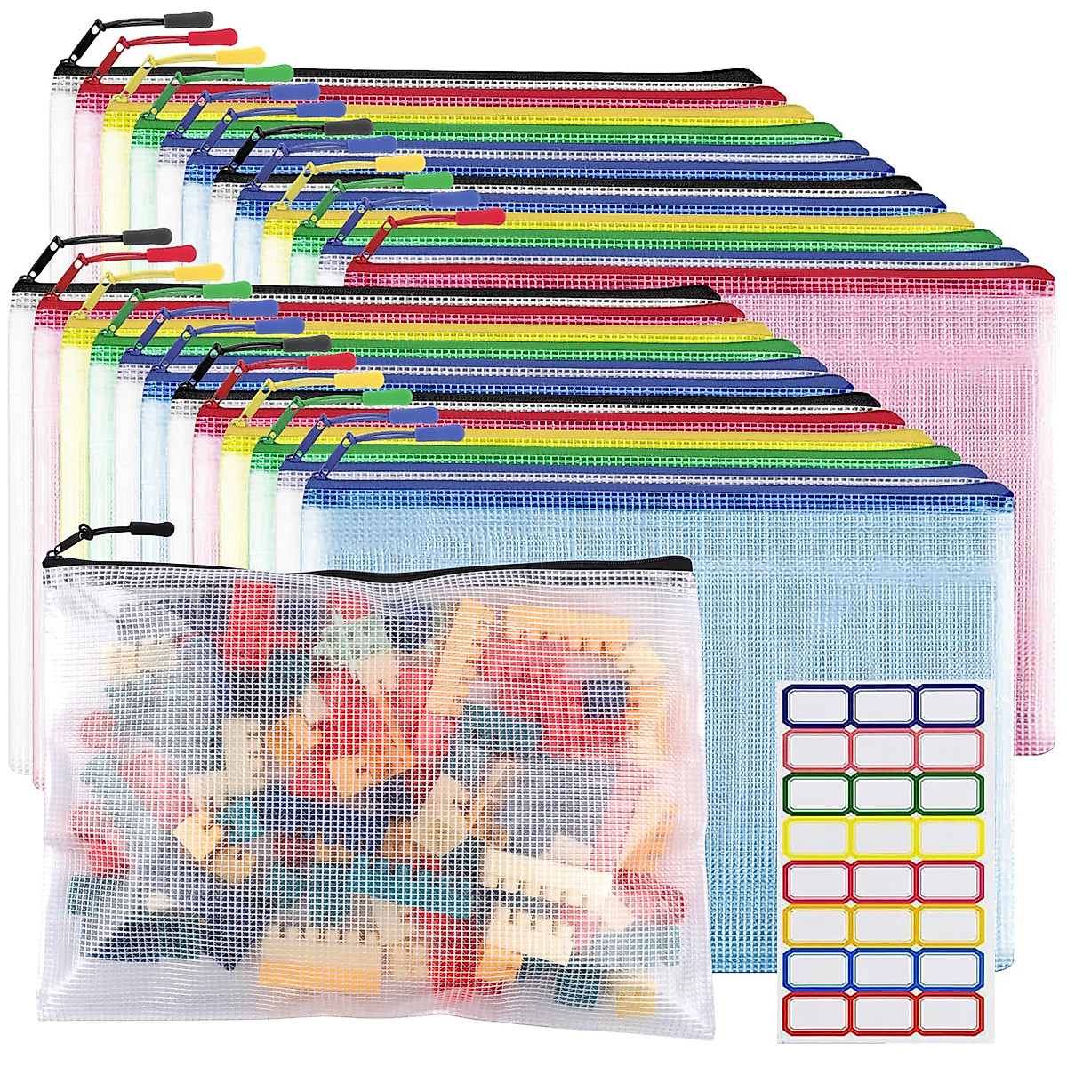 24pcs Mesh Zipper Pouch Bags - A4 Zipper Bags for Classroom Organization, Board Game & Puzzle Storage