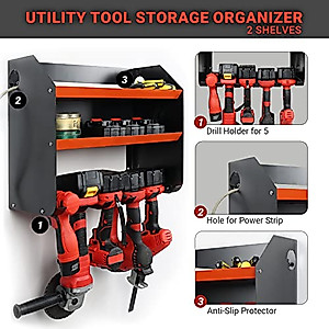 Wallmaster Power Tool Organizer, Wall Mount Drill Holder Garage Storage Tool Shelf Heavy Duty Steel Cordless D Upgraded Drill Charging Station Perfect for Father's Gift