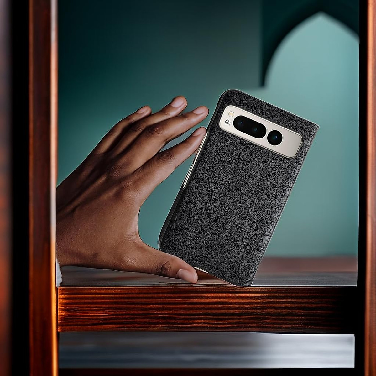 TYXDKJ Alcantara Case for GooglePixel Fold,Handmade Half-Wrapped Synthetic Suede Cover (Black)