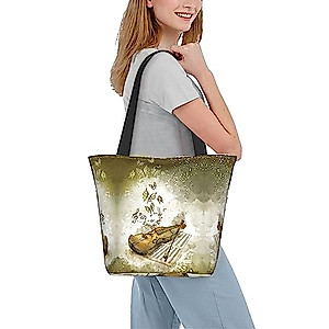 AKAUTOSM Butterfly And Cello Shopping Bag,Shoulder Bag,Large Capacity Lightweight,Can Be Used For Play,Travel,Shopping,Etc.