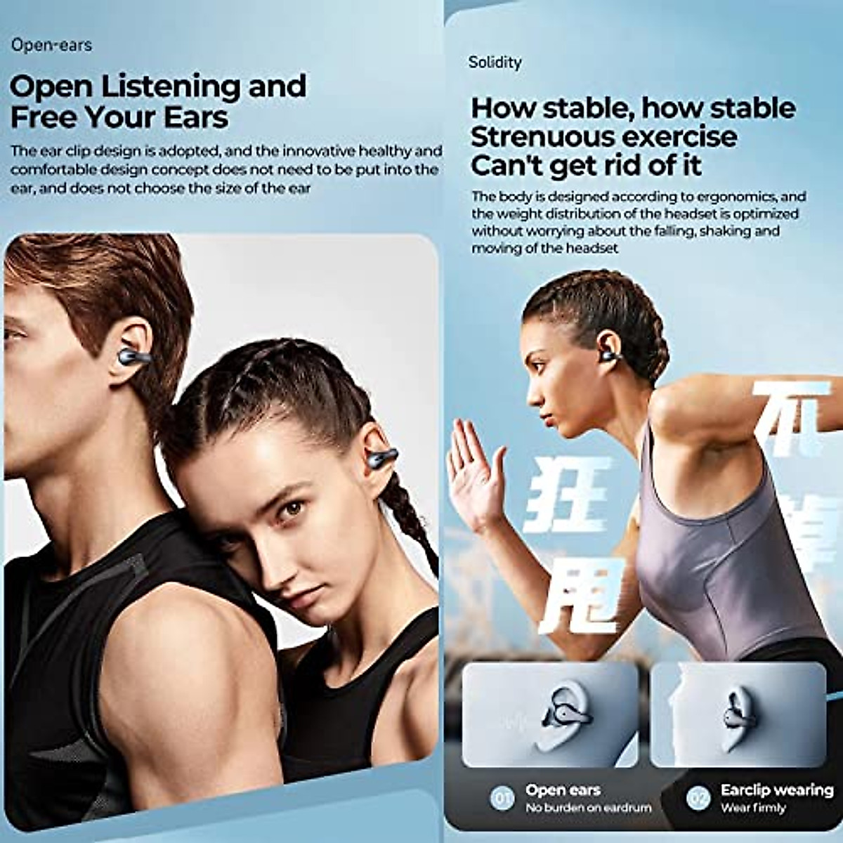 FORSINING Mini Bone Conduction Earphones Open Ear Wireless Earbuds with Earhooks Clip-on Headphones Bluetooth 5.3, Sport Music Running Earpiece,for Android & iPhone, White