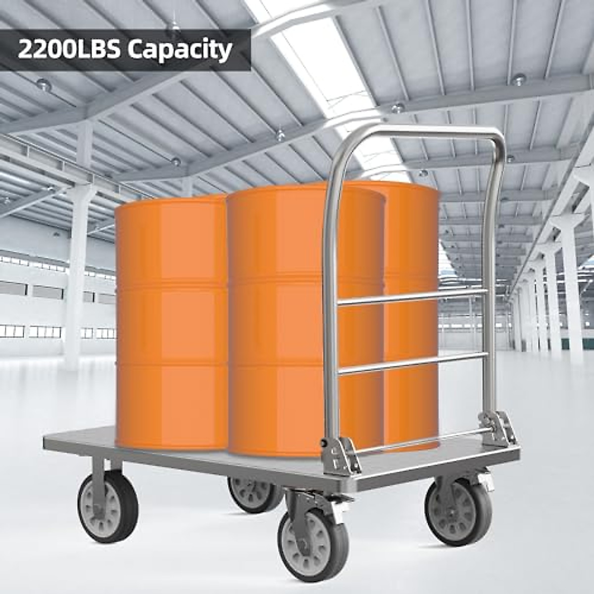 Heavy Duty Platform Truck Cart, Flatbed Cart Folding Hand Trucks, 2200lbs, with 6" Swivel Brake Casters, Foldable for Easy Storage (36" x 24")