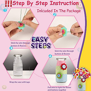 YOFUN Flower Craft Kit for Kids - Make Your Own Flower Bouquet with Buttons and Felt Flowers, Vase Art Toy & Craft Project for Children, DIY Activity Gift for Boys & Girls Age 4 5 6 7 8 9 Year Old