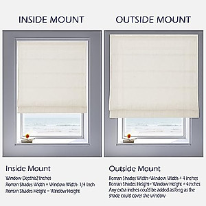 Cordless Roman Shades Window Blinds, Light Filtering Linen Blend Fabric Window Roman Shades for Windows, Doors, Bedroom, Living Room, White