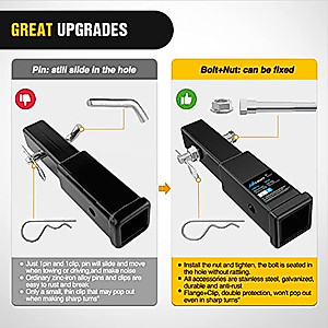 Nilight Trailer Hitch Extender 7 inch Extension Length Fits for 2 inch Receiver Tube with 5/8 inch Stainless Steel Bolt Flange Nut and Clip 3,500 lbs GTW Matte Black, 2 Years Warranty