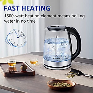 RAINBEAN Electric Kettle Water Boiler, 1.8L Electric Tea Kettle, Wide Opening Hot Water Boiler with LED Light, Auto Shut-Off & Boil Dry Protection, Glass Black