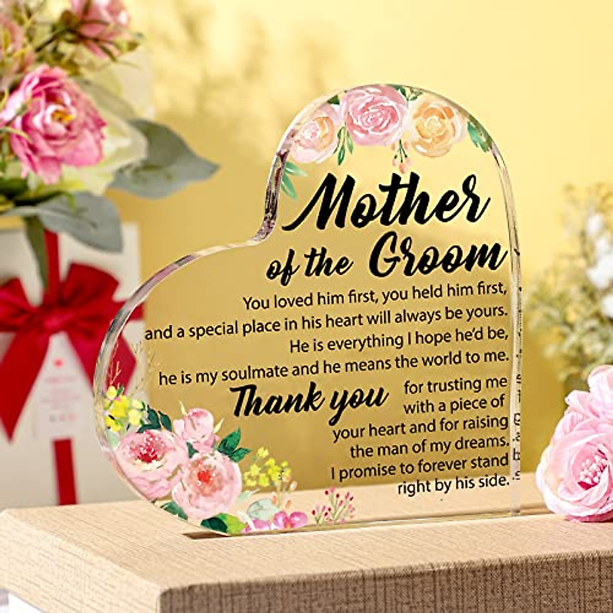 Yulejo Gift for Mother of the Groom from Bride Mother of the Groom Gifts Wedding Gifts Acrylic Square Heart Gift Thank You Gift for Mom Wedding Gifts for Mother of the Groom (Delicate Style)