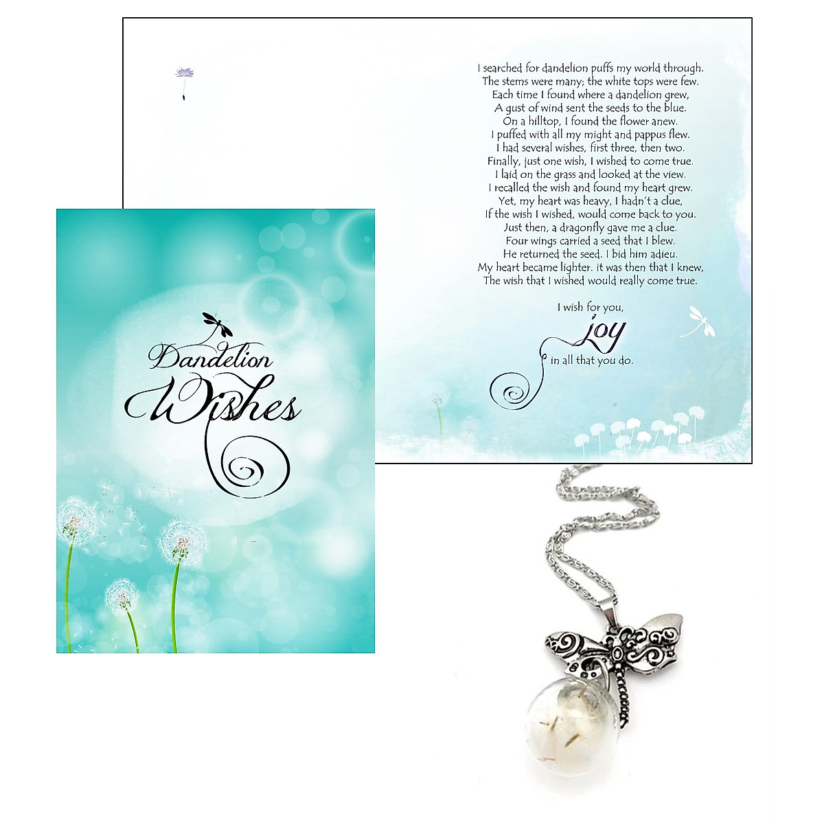 Smiling Wisdom - A Dandelion Wish of Joy Greeting Card and Real Seeds Gift Set - Goodbye, Birthday, Retirement, Journey, Graduation - Women - Dragonfly Dandelion Dangle
