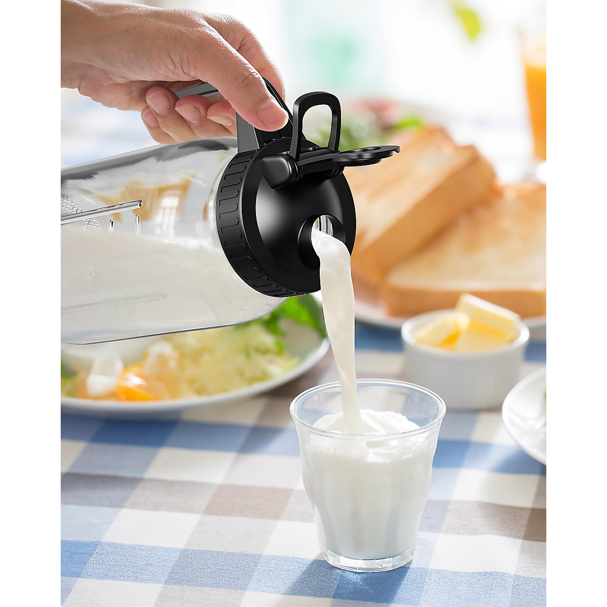 64 oz Mason Jar Pour Spout, 2 Quart Glass Water Pitcher with Lid, Airtight Seal for Great for Iced Tea,Juice,Milk,Coffee,Sun Lemonade, Set of 1(Black)