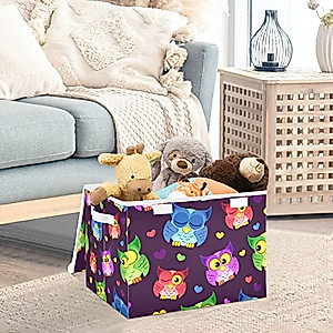 innewgogo Owls Storage Bins with Lids for Organizing Storage Baskets with Handles Oxford Cloth Storage Cube Box for Bed Room