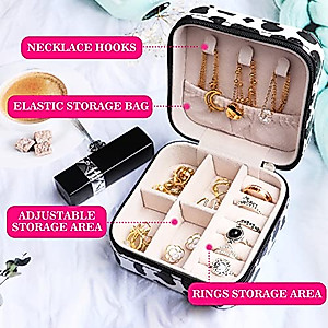 ENONCI Travel Jewelery Case with Cow Print, Travel Essentials for Women Portable Small Jewelry Box, Mini Travel Jewelry Organizer, for Ring, Earring, Necklace, Bracelet Organizer for Girls Women