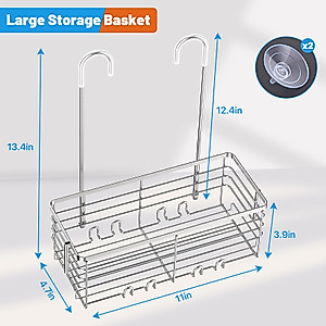 YUOROS Shower Caddy Hanging, Over the Door Shower Organizer Rack 304 Stainless Steel Rustproof (Silver)
