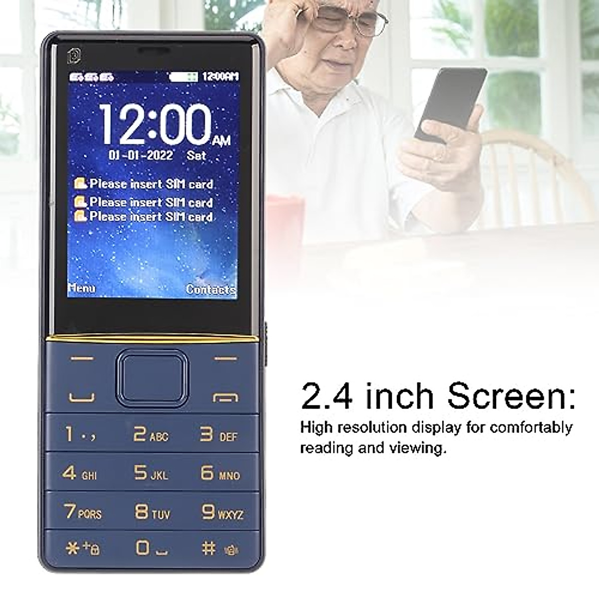 S475 2G Senior Cellphone, Unlocked Cellphone for Seniors, 2.4in Screen, 3 SIM Cards, Long Standby, Clear Sound, SOS Function, Multiple Functions, Easy to Use (US Plug 100-240V)