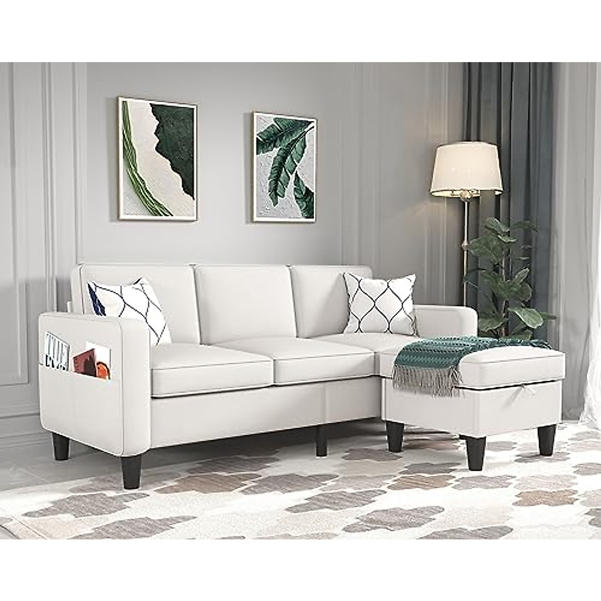 Sunrise Coast Sectional L Shaped Couches for Living Room 3 Seater Sofas with Movable Storage Ottoman, Beige