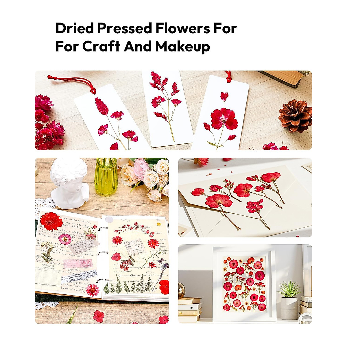 Dried Flowers, Resiners 100 Pcs Pressed Flowers for Craft Red Real Natural Dried Flowers Dry Leaves Kit for DIY Making Crafts Resin Soap Candle Scrapbook Supplies Card Making Jewelry