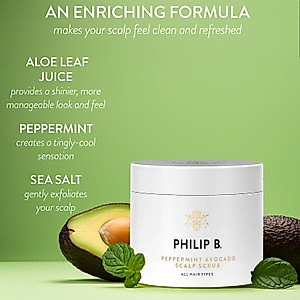 PHILIP B. Peppermint Avocado Scalp Scrub, 8 Fl Oz - Crème Shampoo + Sea Salt Scalp Scrub with Witch Hazel and Aloe, For All Hair Types