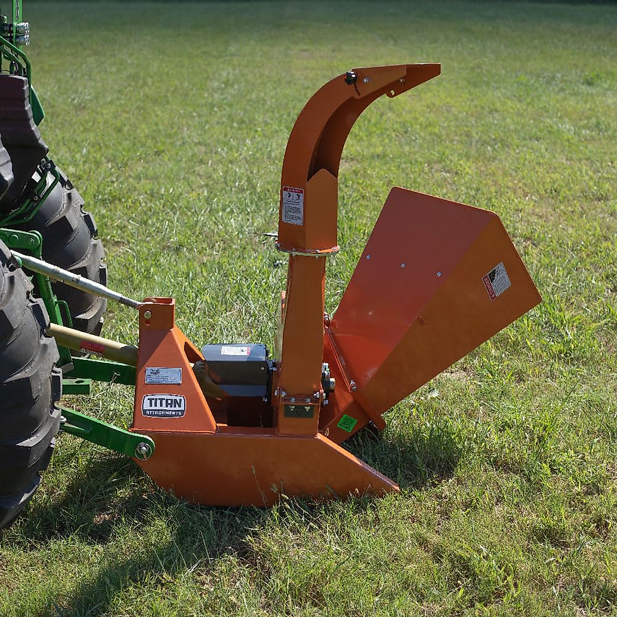 Titan Attachments 3 Point PTO Driven 4"x 10" Wood Chipper Shredder Mulcher, Adjustable Exit Chute, Up to 40HP, 25" Rotor, Easy to Mount, Accepts Entire Trees