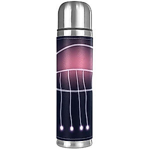 Stainless Steel Leather Vacuum Insulated Mug Jellyfish Thermos Water Bottle for Hot and Cold Drinks Kids Adults 16 Oz