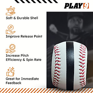 SHOP PLAY 9 Play9 Baseball Training Ball - Leather Baseball Pitching & Throwing Trainers - Spin Ball for Pitchers & Catchers, Youth & Adult (2 Seams)