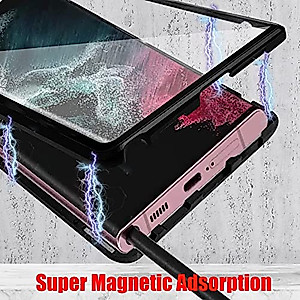 Magnetic Case for Samsung Galaxy S22 Ultra, Double Sided Clear Tempered Glass Phone Case [Super Magnetic Adsorption], 360 Full Protective Support Wireless Charger Case for Galaxy S22 Ultra 5G 6.8''