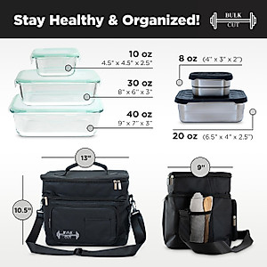 Bulk Cut Ultimate Meal Prep Containers Set, Reusable Lunch Boxes, Includes Glass and Stainless-Steel Lunch Storage Containers with Lids, Precision Food Scale and Lunch Bag, Modern Lunch Box Set