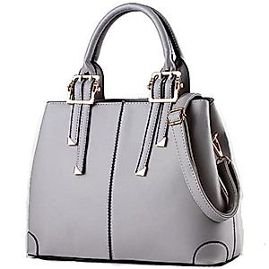 Dayfine Women Top Handle Handbags Faux Leather Satchel Handbags Tote Bags Zipper Purse Shoulder Crossbody Bag for Ladies -Gray