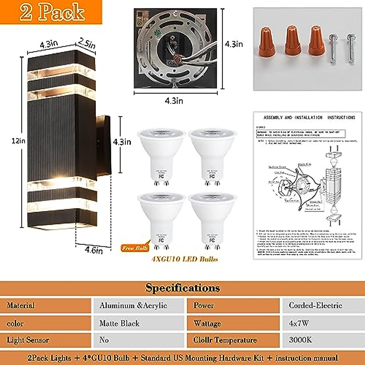 ZSMAIKU Exterior Light Fixture, Outdoor Wall Lights, Outside Lights for House, Outdoor Lighting, Exterior Light, Outdoor Garage Lights Wall Mount Black