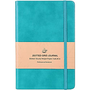 Dotted Grid Notebook/Journal - Dot Grid Hard Cover Notebook, Premium Thick Paper with Fine Inner Pocket, Mint Smooth Faux Leather, 5''×8.25''