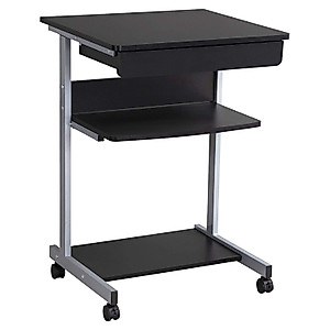 Topeakmart Wheeled Lectern Mobile Presentation Stand Podium w/ 2 Brake Casters, Storage Shelf, Edge Stopper