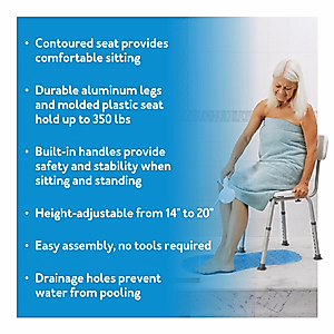 Carex Shower Chair With Back, Bath Chair and Shower Seat For Elderly, Handicap, and Disabled, 350lbs, Easy Assembly